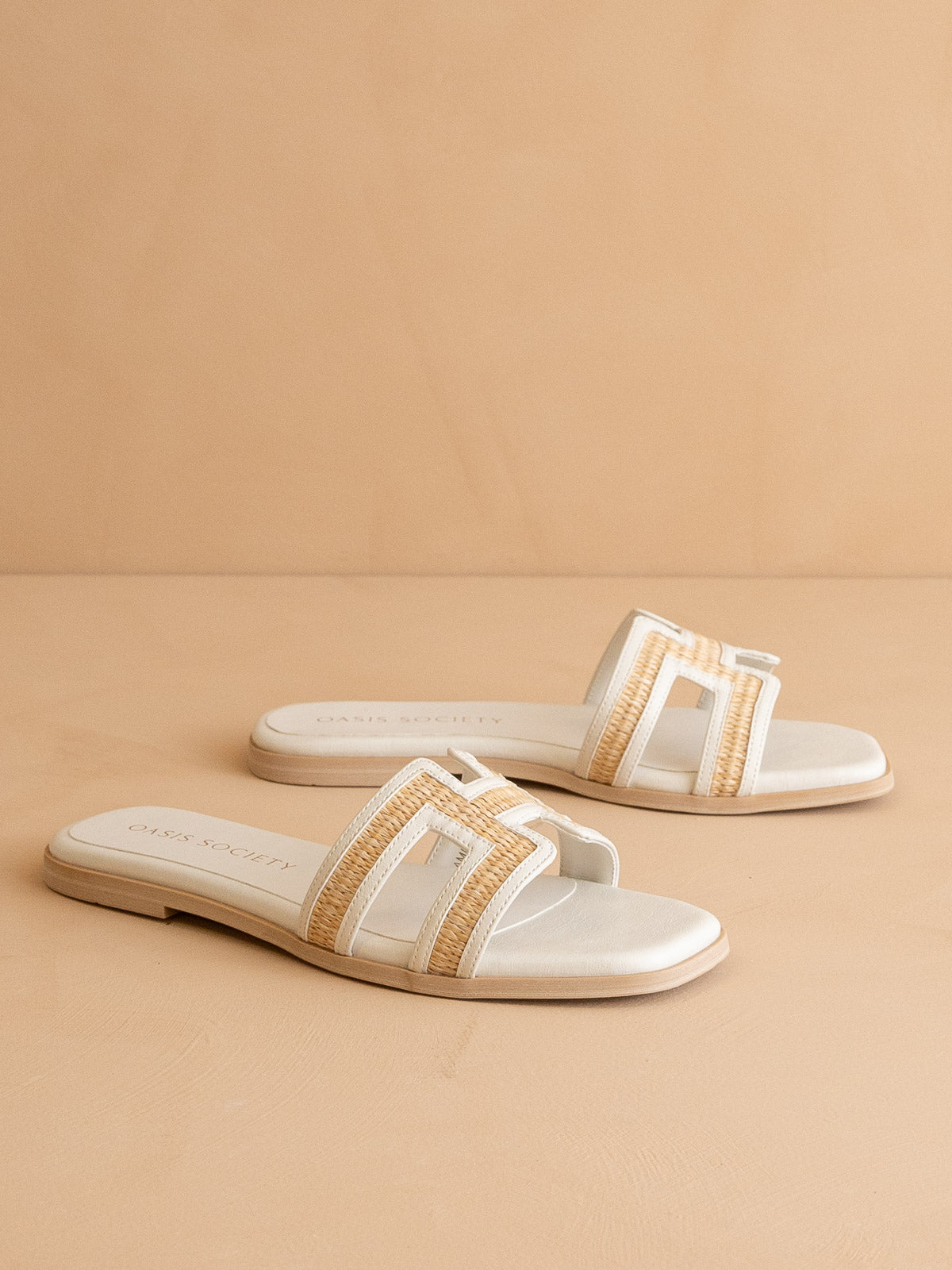 The Ena | White H Cutout Raffia Slide – Oasis Society x Free Soul Co.