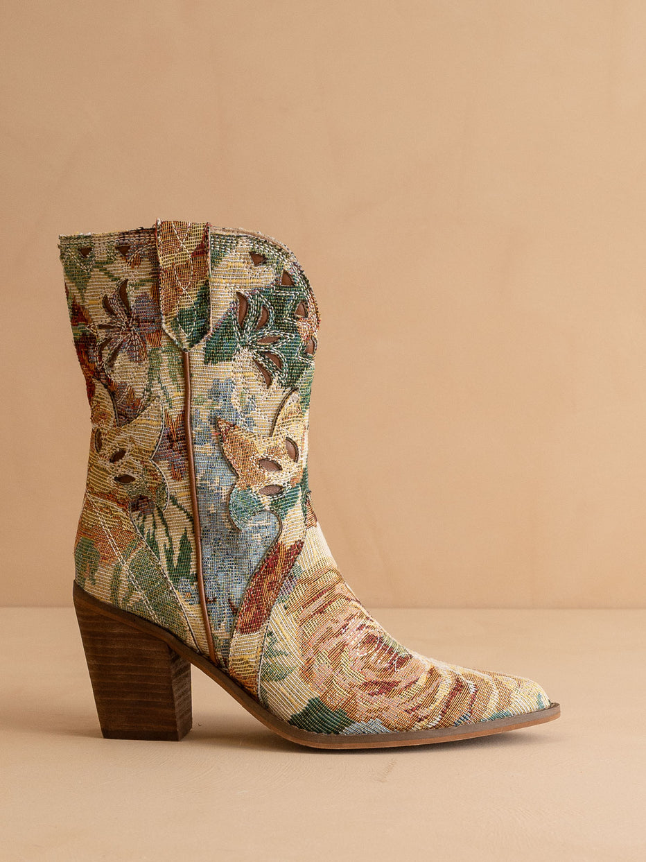 The Sorrel | Floral Tapestry Western Bootie – Oasis Society x Free Soul Co.